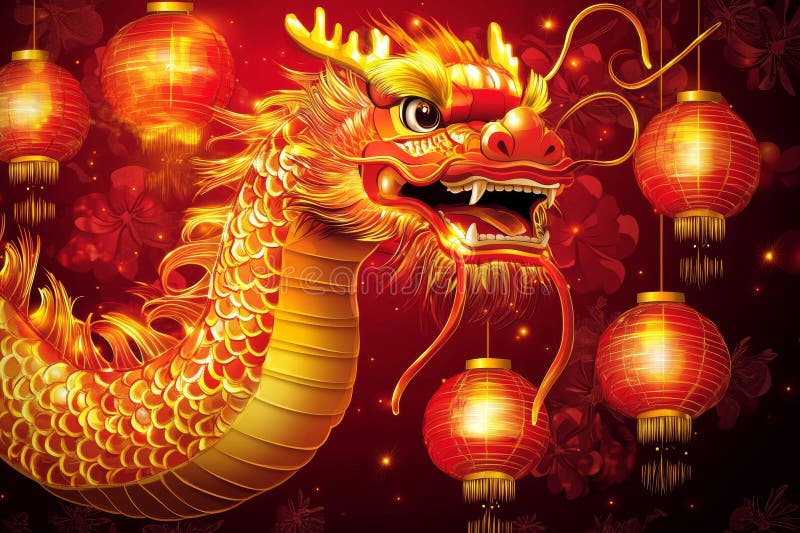 Chinese Dragon, Facing Left, in an Abstract Illustration Centered on ...