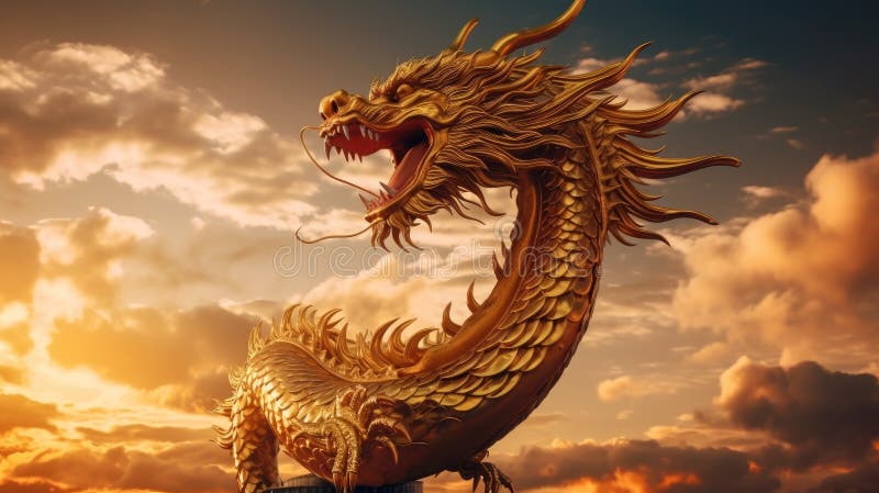 Chinese Dragon Flying in the Sky at Dawn. Dragon Stock Illustration ...