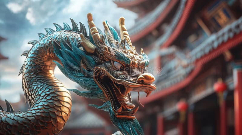 A Chinese Dragon in Front of a Chinese Temple Stock Photo - Image of ...