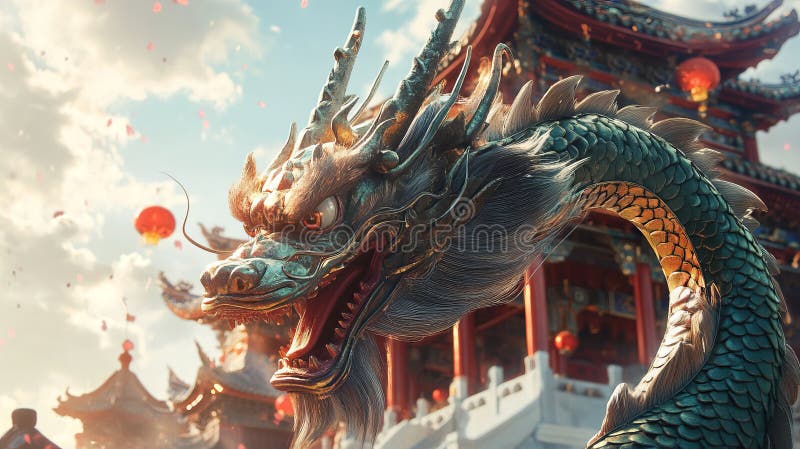A Chinese Dragon in Front of a Chinese Temple Stock Photo - Image of ...