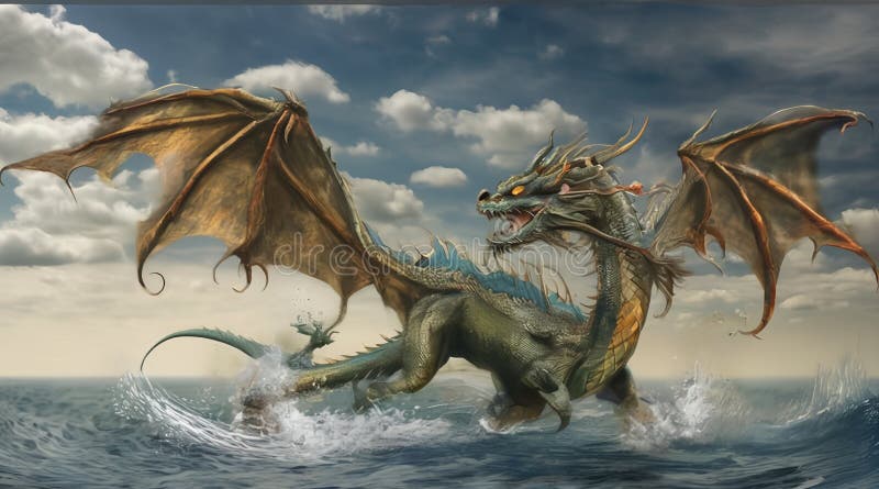 Chinese Dragon in the Ocean Stock Photo - Image of wings, statue: 297183270