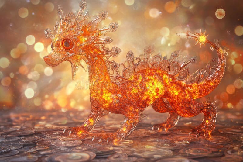 A Chinese Dragon on an Orange Background, Made Using Modern Technology ...