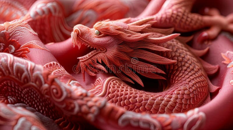 Chinese Dragon on a Red Cloth, Close-up, Macro Stock Illustration ...