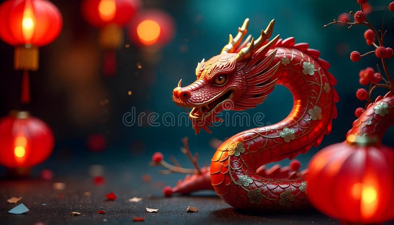 Chinese Dragon Red Chinese Lantern with Golden Copy Space. Stock ...