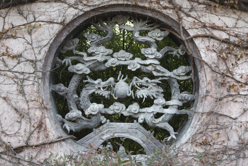 Chinese Dragon Sculpture Window Stock Photo - Image of china, engraving ...