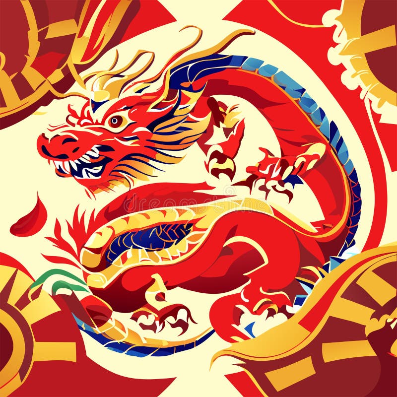 Chinese Dragon Seamless Pattern. Vector Illustration in Red and Blue ...