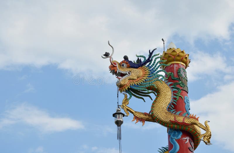 Chinese Dragon Statue Roll Over the Pole Stock Image - Image of ...