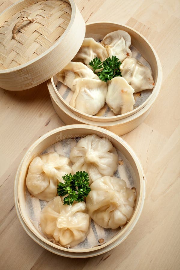 Chinese Dumpling in a Bamboo Steamer Box Stock Photo - Image of dishes ...