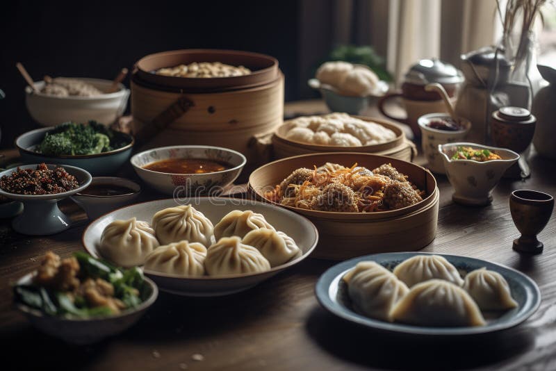 Chinese Dumpling with a Variety Meat and Vegetables. Generative AI ...