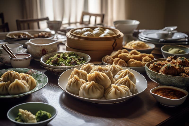 Chinese Dumpling with a Variety Meat and Vegetables. Generative AI ...