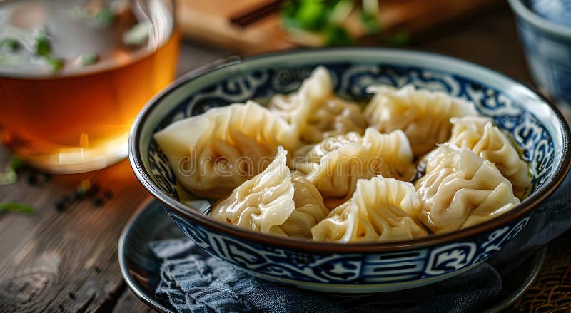 Chinese Dumplings in a Bowl on the Table Stock Photo - Image of ...