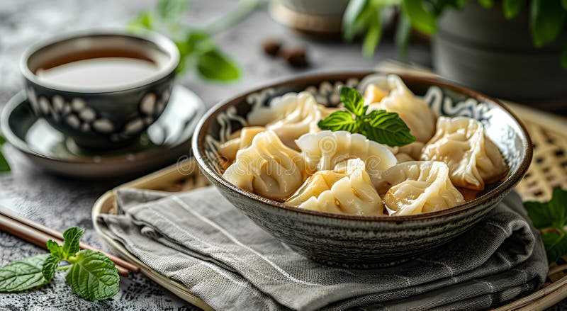 Chinese Dumplings in a Bowl on the Table Stock Image - Image of dish ...