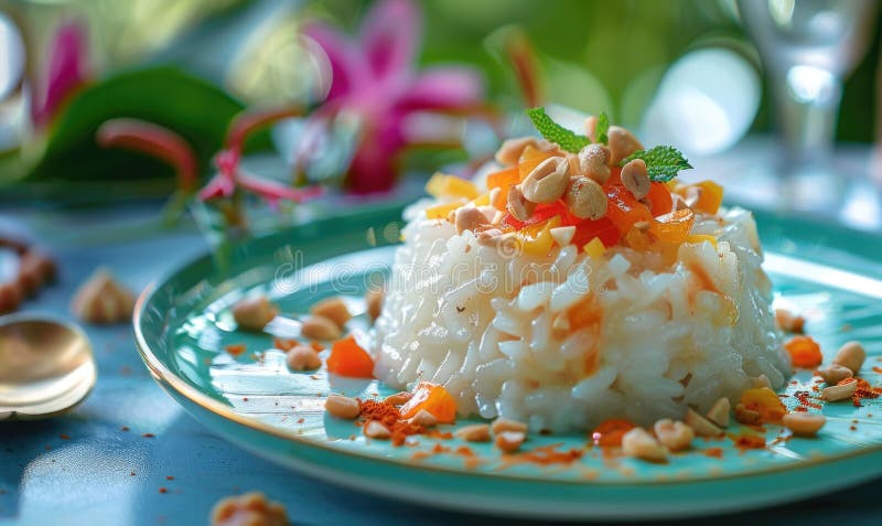 Chinese Eight-treasure Rice Pudding on a Pastel Green Plate Stock Image ...