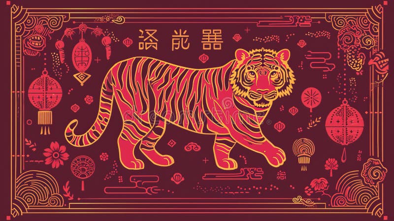 Chinese Elements Representing the Year of Tiger. Illustration of the ...