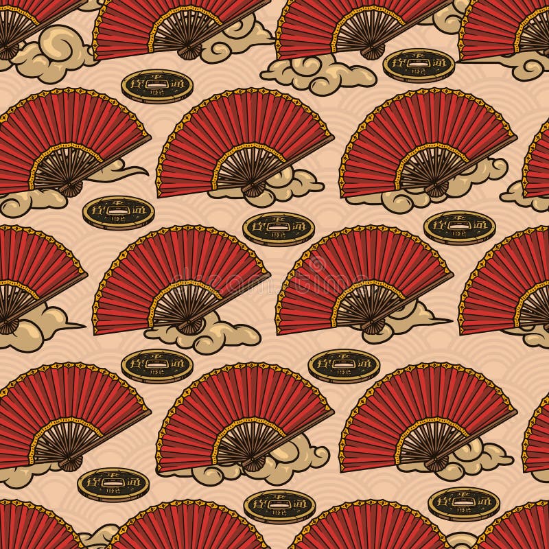 Japanese Chinese Fans Seamless Pattern Stock Illustrations – 218 ...