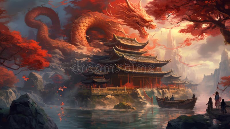 Chinese Fantasy Style Scene Art. Generative AI Stock Illustration ...