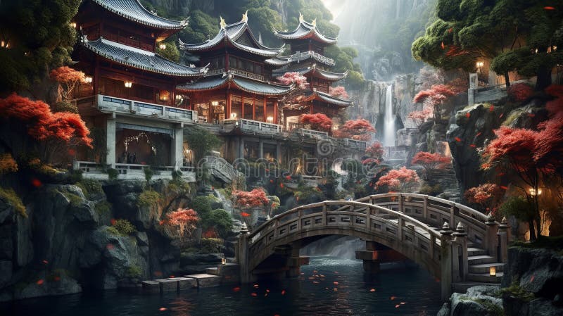 Chinese Fantasy Style Scene Art. Generative AI Stock Illustration ...