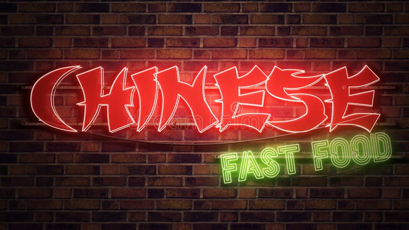 Chinese Fast Food Neon Sign Mounted on Brick Wall Stock Illustration ... Chinese Fast Food Neon Sign Mounted on Brick Wall Stock Illustration ...