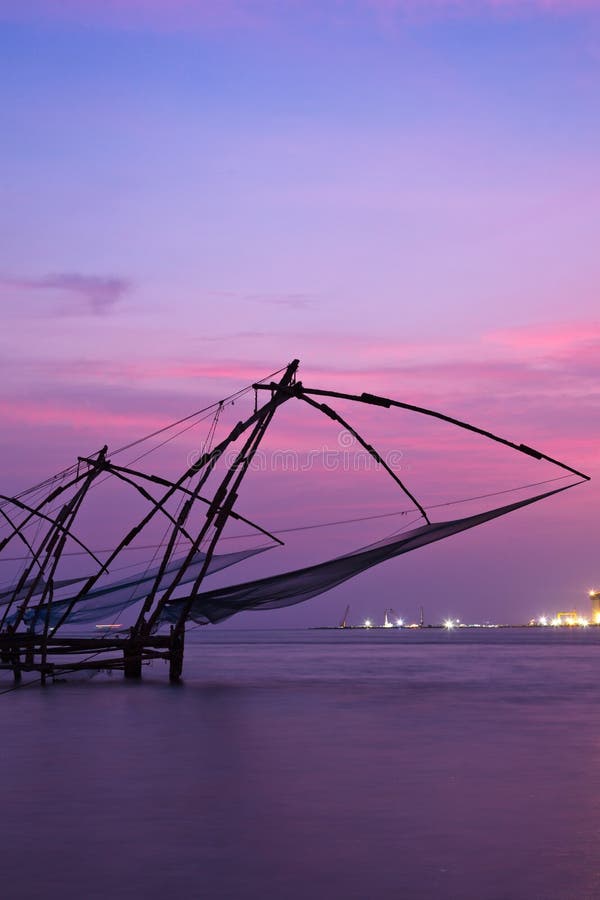 Chinese Fishnets on Sunset. Kochi, Kerala, India Stock Image - Image of ...