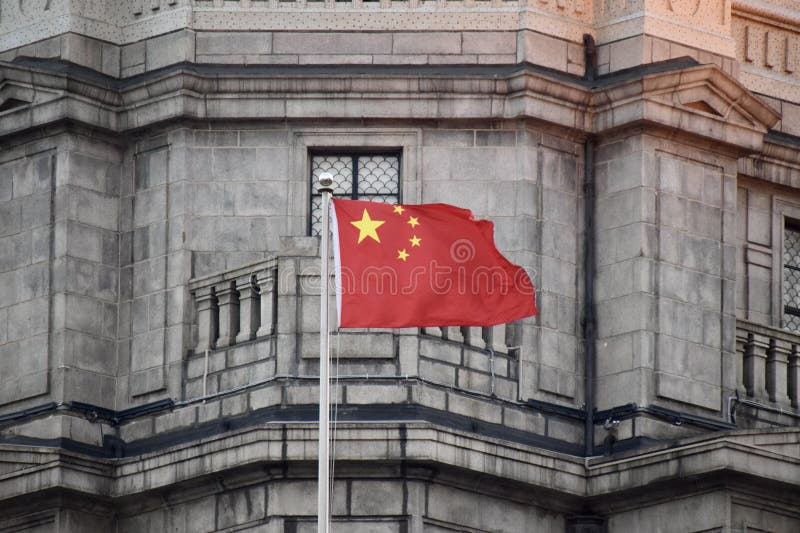 Chinese Flag Flying on the Bund, Shanghai, China. October 2018. Stock ...