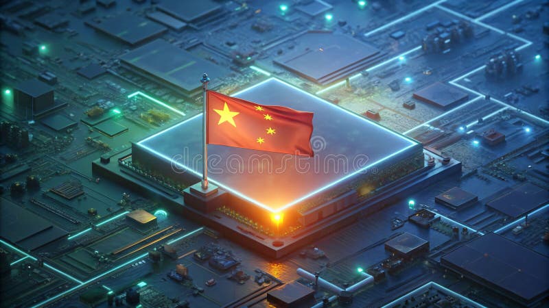 Chinese Flag on a Glowing Computer Chip Stock Illustration ...