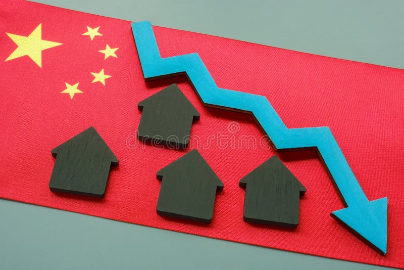Chinese Flag and Houses on it. China Developers Debt Crisis. Stock ...