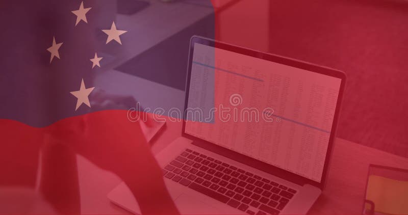 Chinese Flag Image Over Person Working on Laptop with Data Stock Photo ...