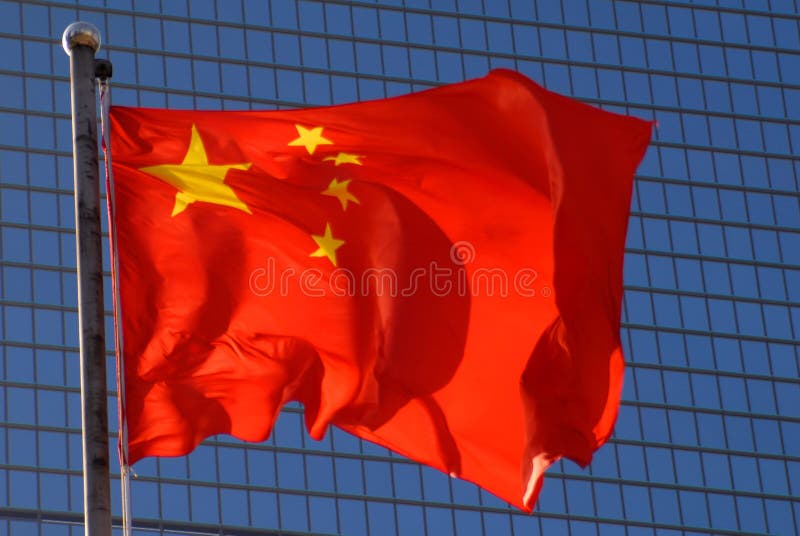 Chinese Flag with Modern Office Building Backdrop Concept Stock Image ...