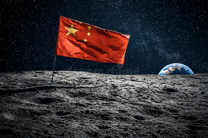 Chinese Flag on Moon, Earth Backdrop Stock Photo - Image of astronomy ...