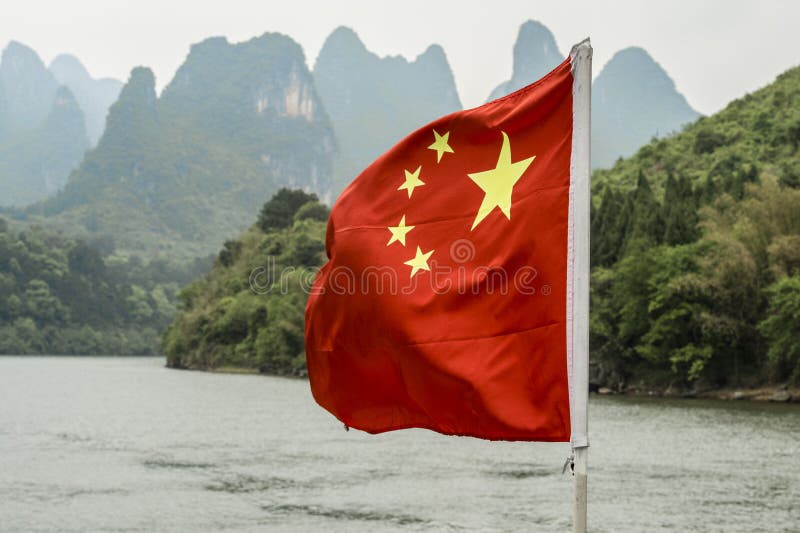 Chinese Flag Over the Li-River or Li Jiang, China Stock Photo - Image ...