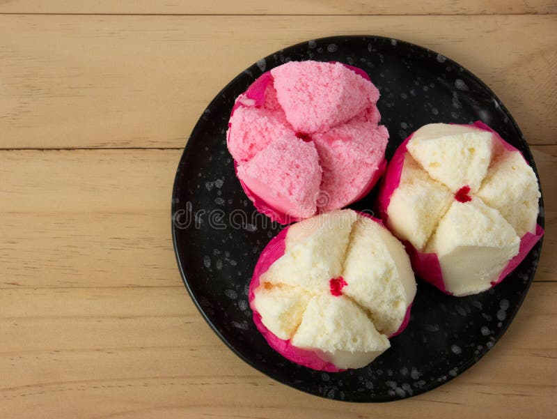 The Chinese Fluffy Rice Flour Cake On Wood Table For Celebration Day Stock Image Image Of Wool
