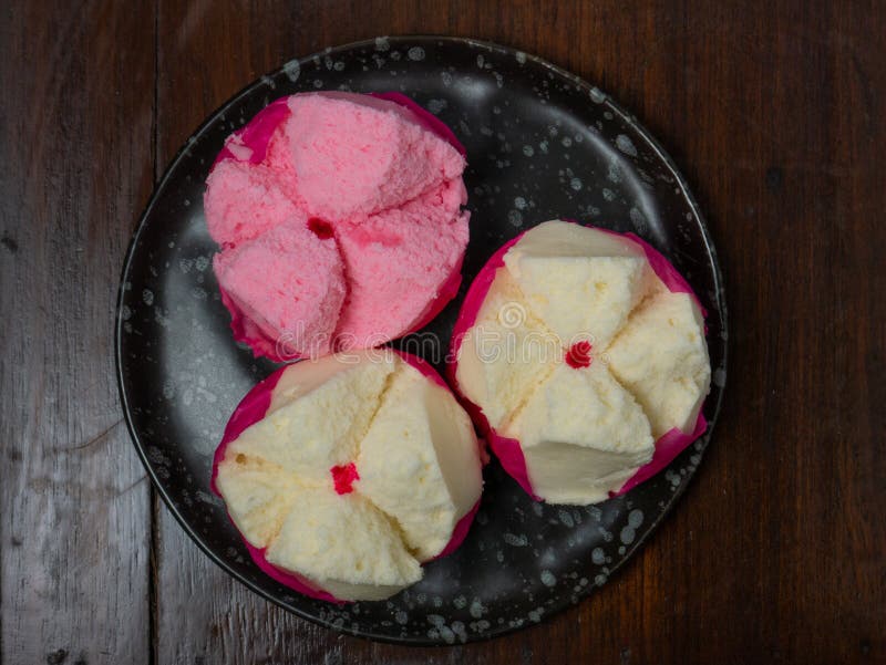 The Chinese Fluffy Rice Flour Cake on Wood Table for Celebration Day ...
