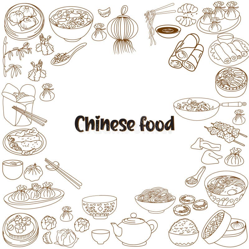 Chinese Food Doodle Element Icon Template Stock Illustration ...