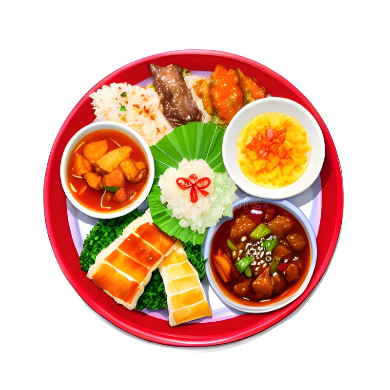 Chinese Food in the Plate , Watercolor Style Stock Illustration ...