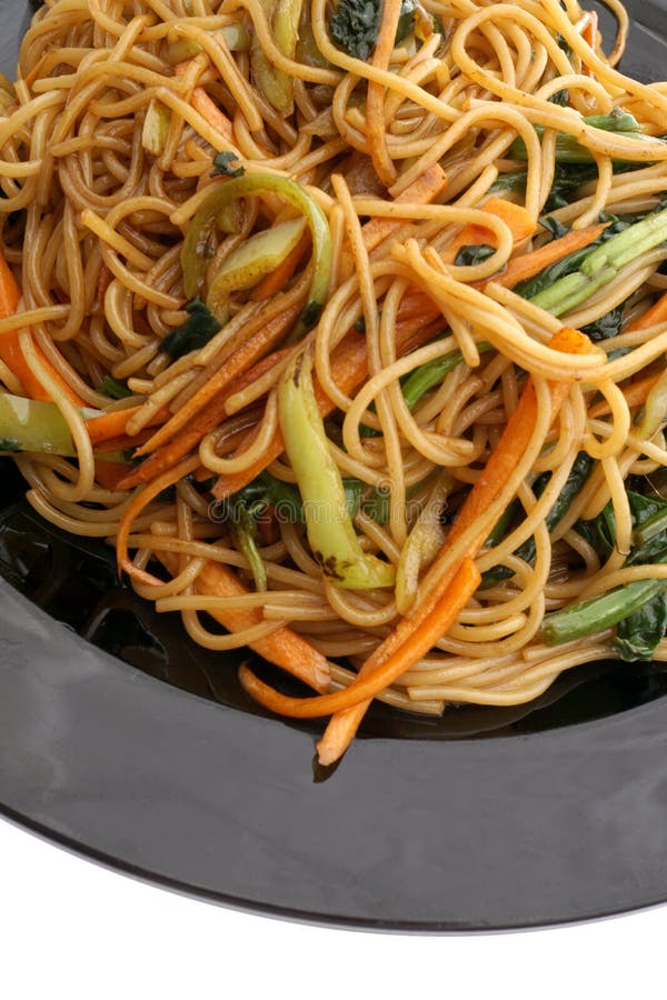 Chinese Food. Spaghetti with Spinach Stock Photo - Image of cooking ...