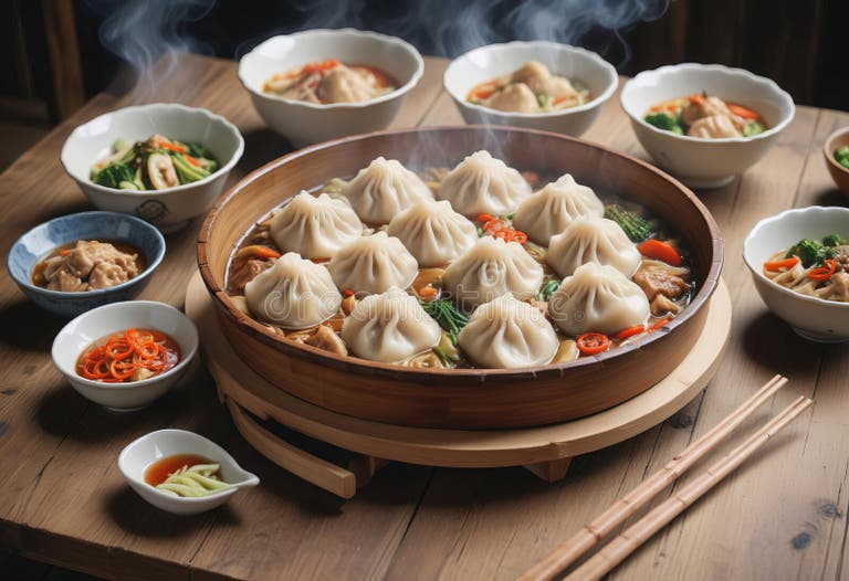 Chinese food on the table stock illustration. Illustration of prep ...