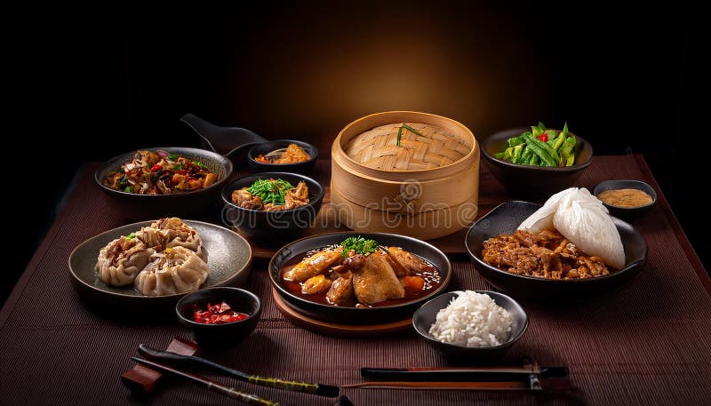 Chinese food on the table stock illustration. Illustration of produce ...