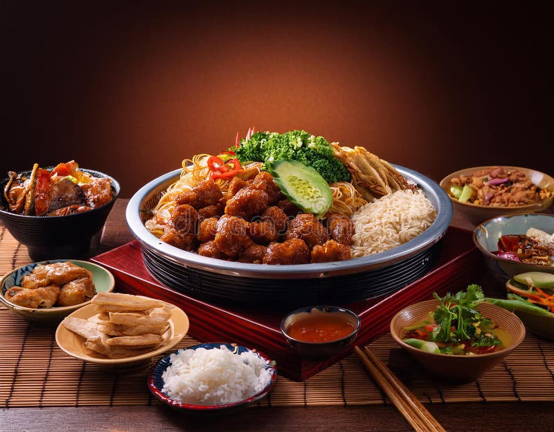 Chinese food on the table stock illustration. Illustration of dinner ...