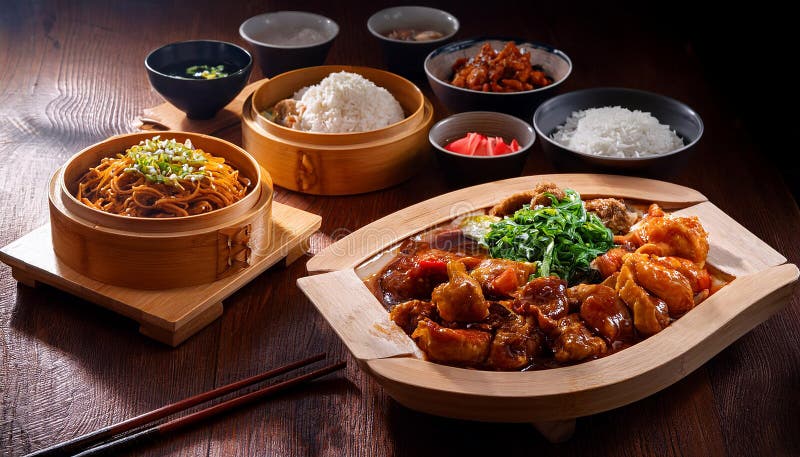 Chinese food on the table stock illustration. Illustration of asian ...