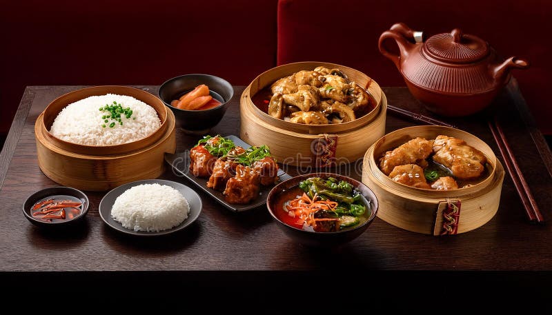 Chinese food on the table stock illustration. Illustration of dinner ...