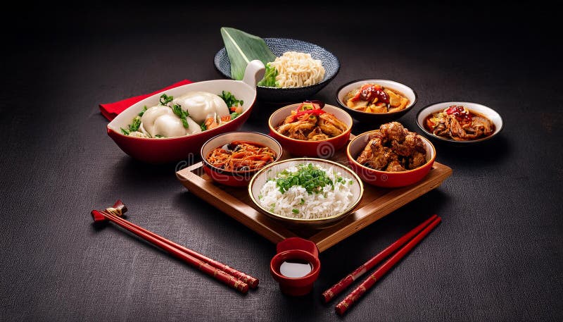 Chinese food on the table stock illustration. Illustration of dinner ...