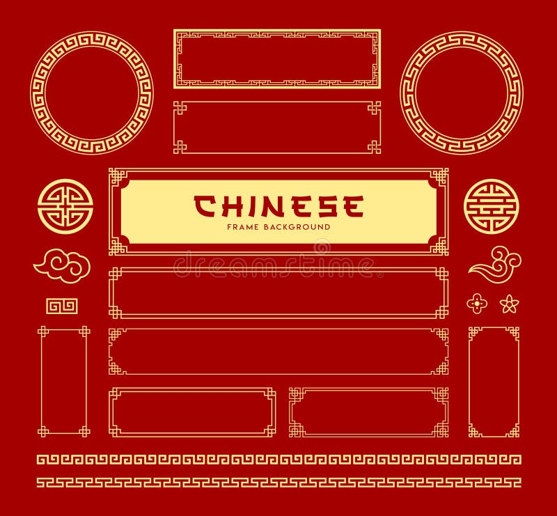 Chinese Frame Borders, Rectangle and Circle Design Collections on Red ...