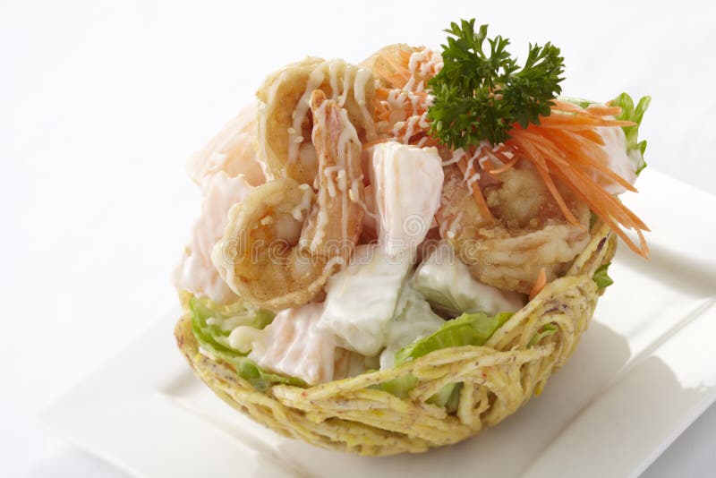 Chinese Fruit Salad in Crispy Taro Basket Stock Photo - Image of ...