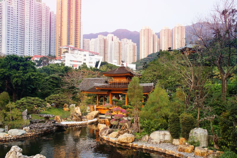 Chinese Garden at Hong Kong Stock Image - Image of pavilion ...