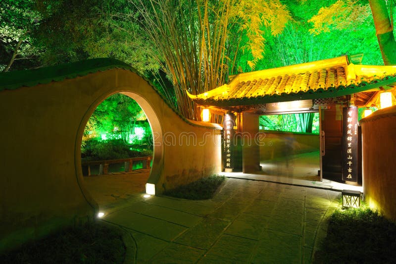 Chinese garden at night stock image. Image of forest - 25862513
