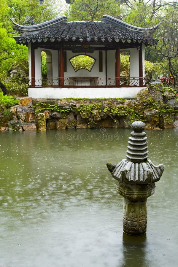 Chinese Garden in the Rain stock photo. Image of ornate - 8023804