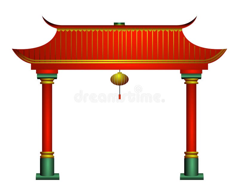 Chinese Red Gate and Pillars with Gold Decoration. Stock Illustration ...