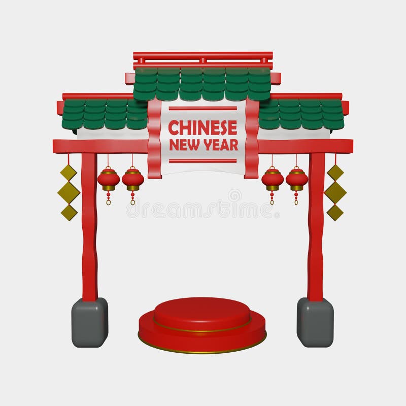 Chinese Gate Podium Product Display Isolated on White Background 3d ...
