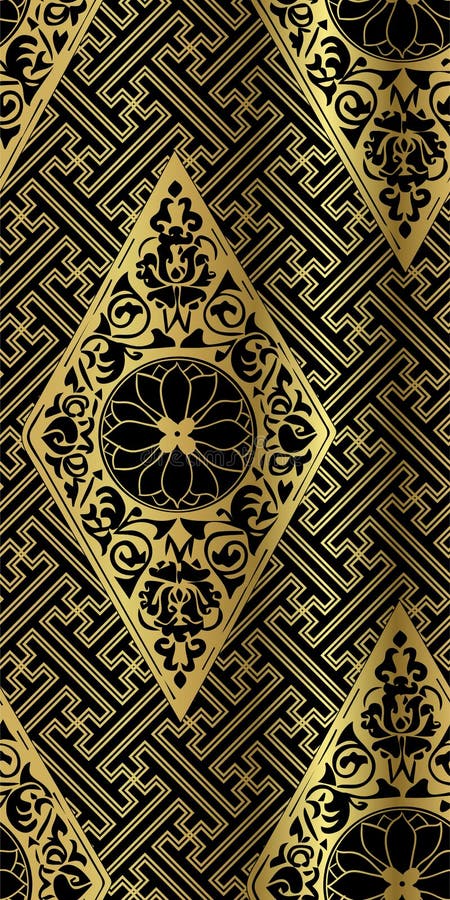 Chinese Geometry Vector Seamless Pattern Oriental Black Gold Stock ...