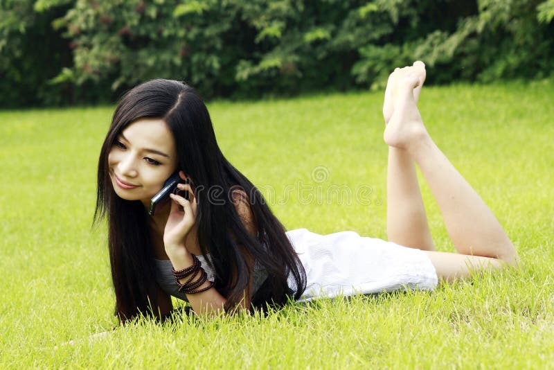Chinese Girl Calling by Phone Stock Image - Image of call, lady: 10528741
